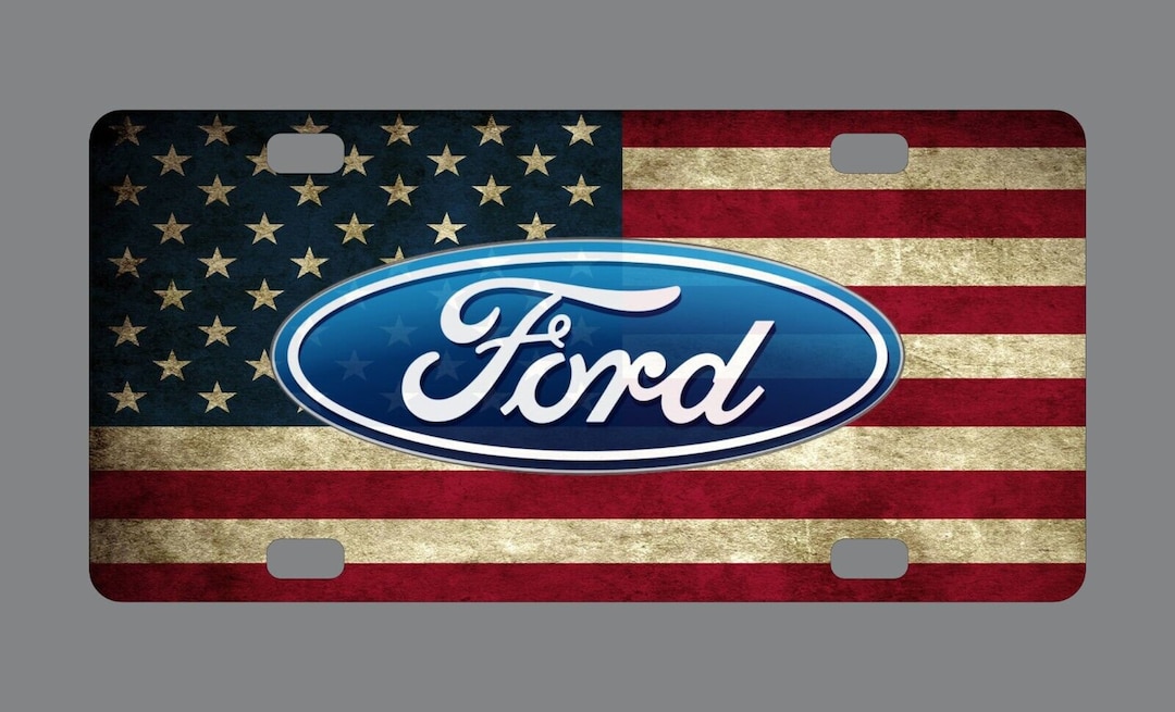Ford Emblem License Plate Weathered Aged American Flag Aluminum 6"x12 ...