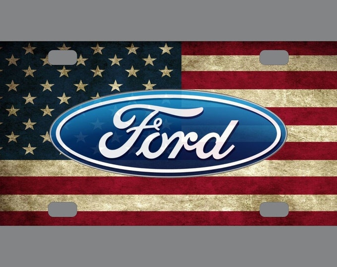 Ford Emblem License Plate Weathered Aged American Flag Aluminum 6"x12 ...
