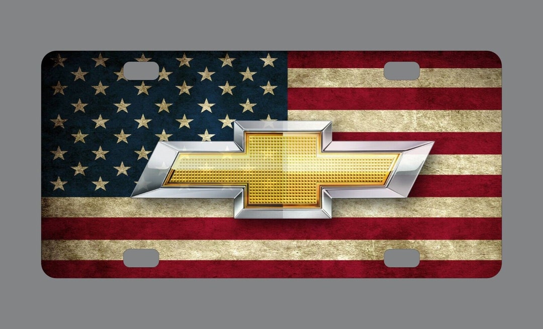 Chevy Emblem License Plate Weathered Aged American Flag Aluminum 6"x12 ...