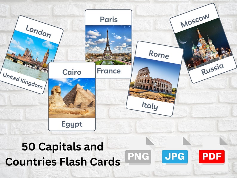 World Capitals Flash Cards Montessori Geography Printable - Etsy