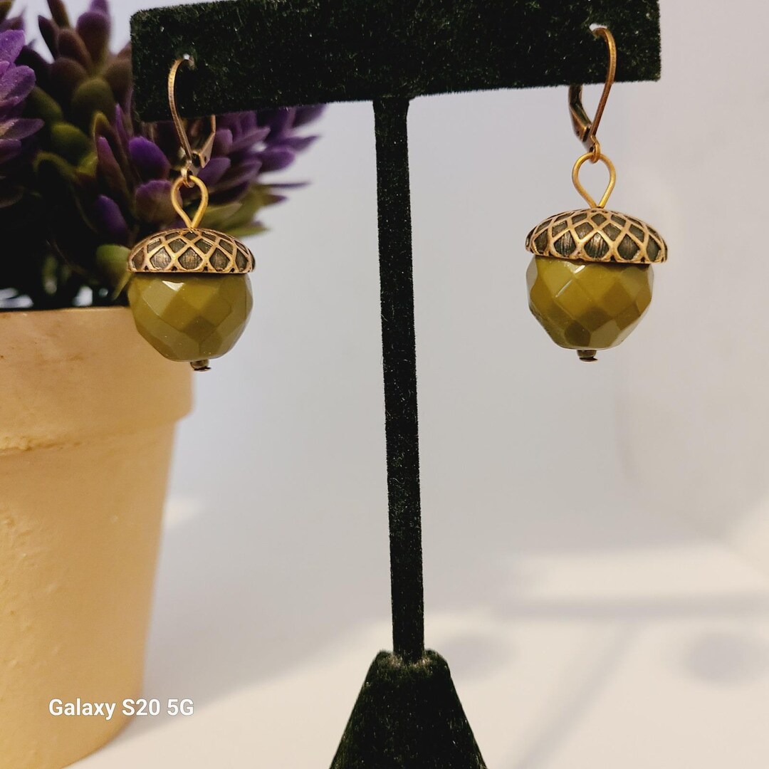 Olive Green Acorn Dangle Drop NEW Earrings NEW Women's 1.0 Inches ...