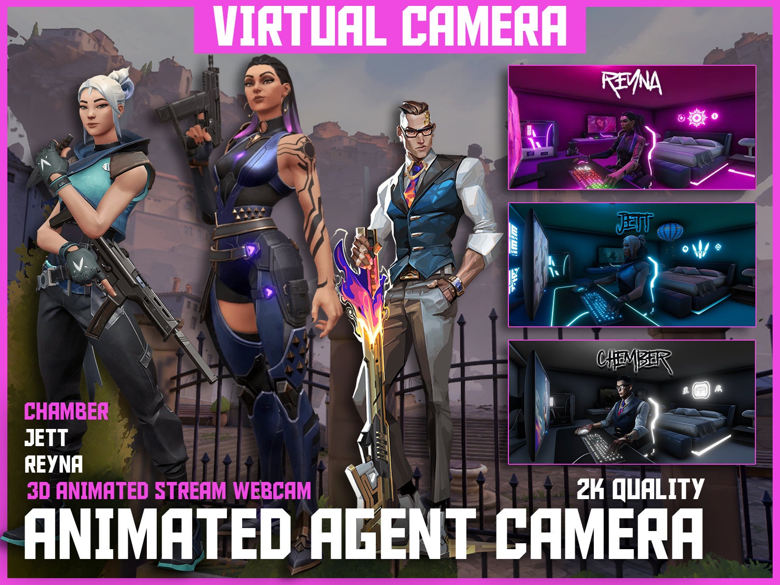 HD Valorant 3 Animated Virtual Camera jett / Reyna / Chamber 1080p Loop ...