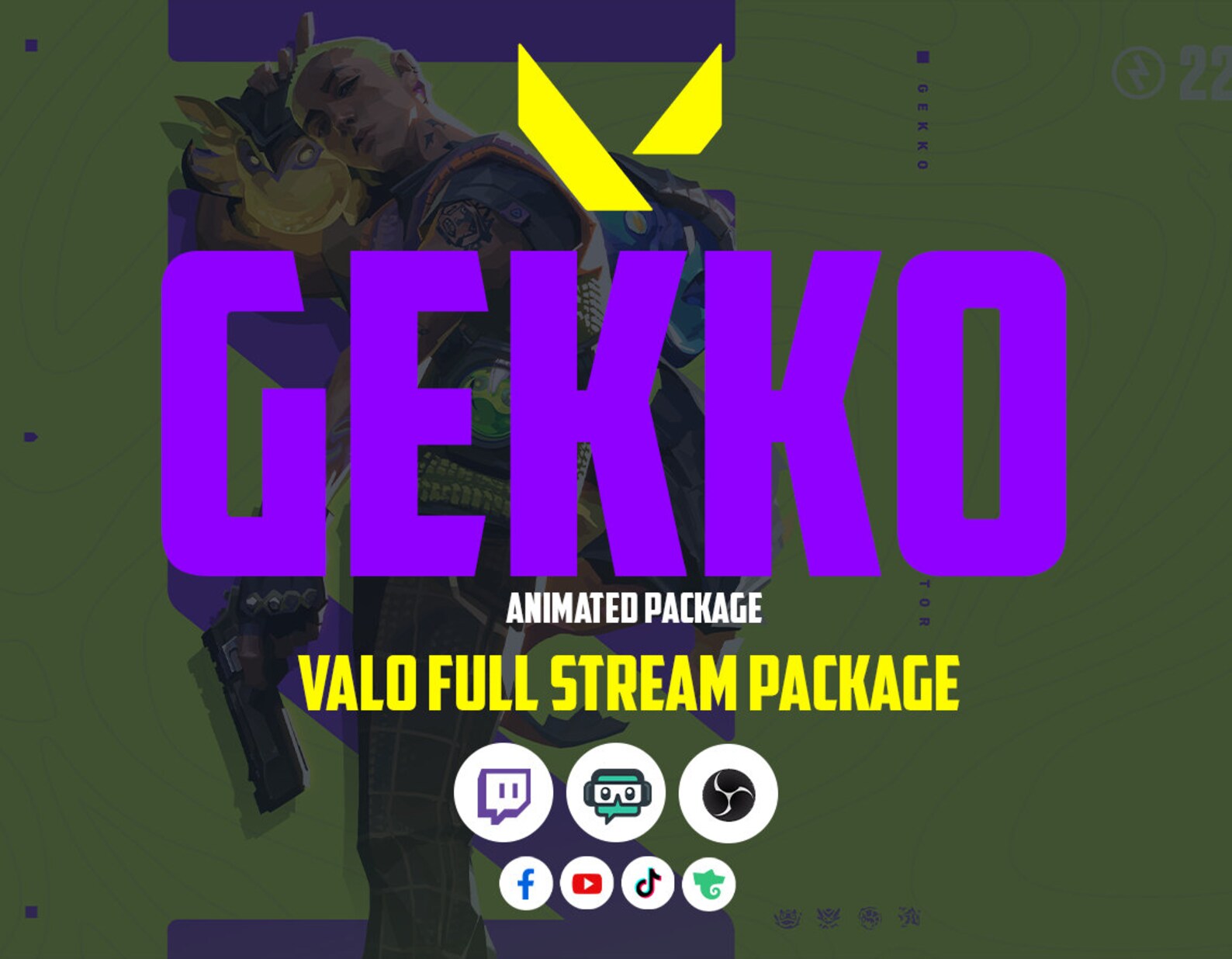 GEKKO Valorant Stream Overlays Pack Cute Gekko Animated Stream Overlays ...