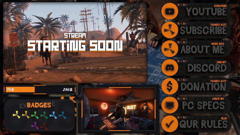 Rust Game Animated Twitch Overlay Package | Rust Discord Gift Pack ...