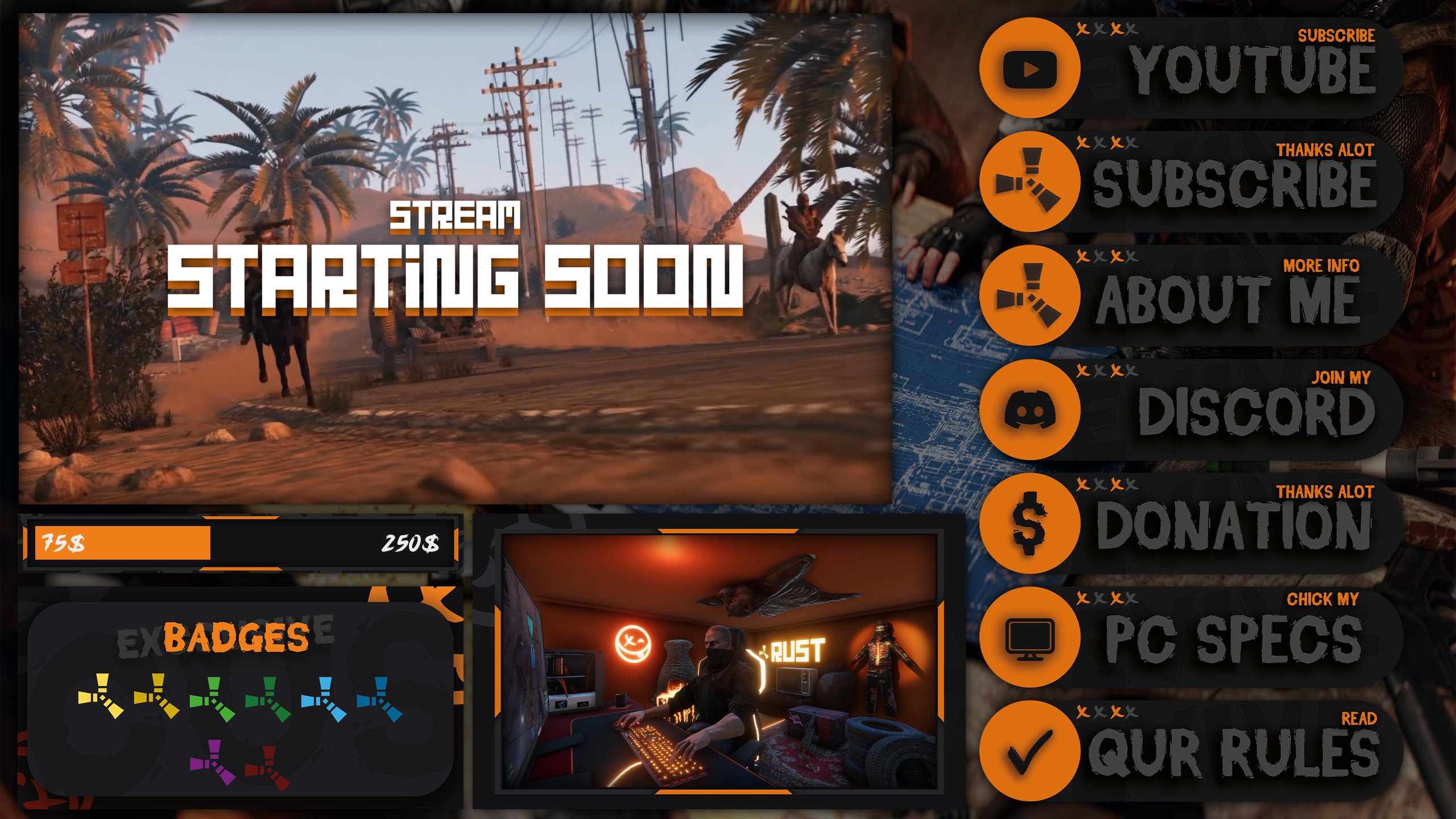 Rust Game Animated Twitch Overlay Package | Rust Discord Gift Pack ...