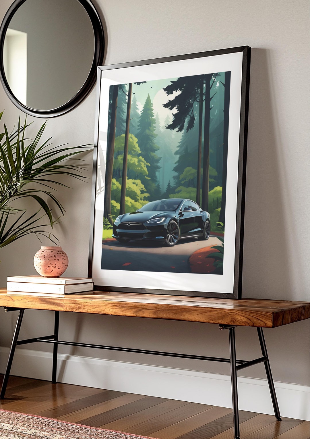 Black Tesla Model S Poster, Electric Car Wall Art, Tesla Model S Print ...