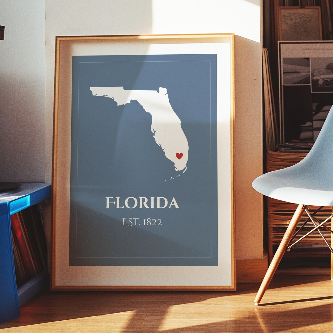 Custom Florida Map Print With Heart Over Your City, Personalized ...