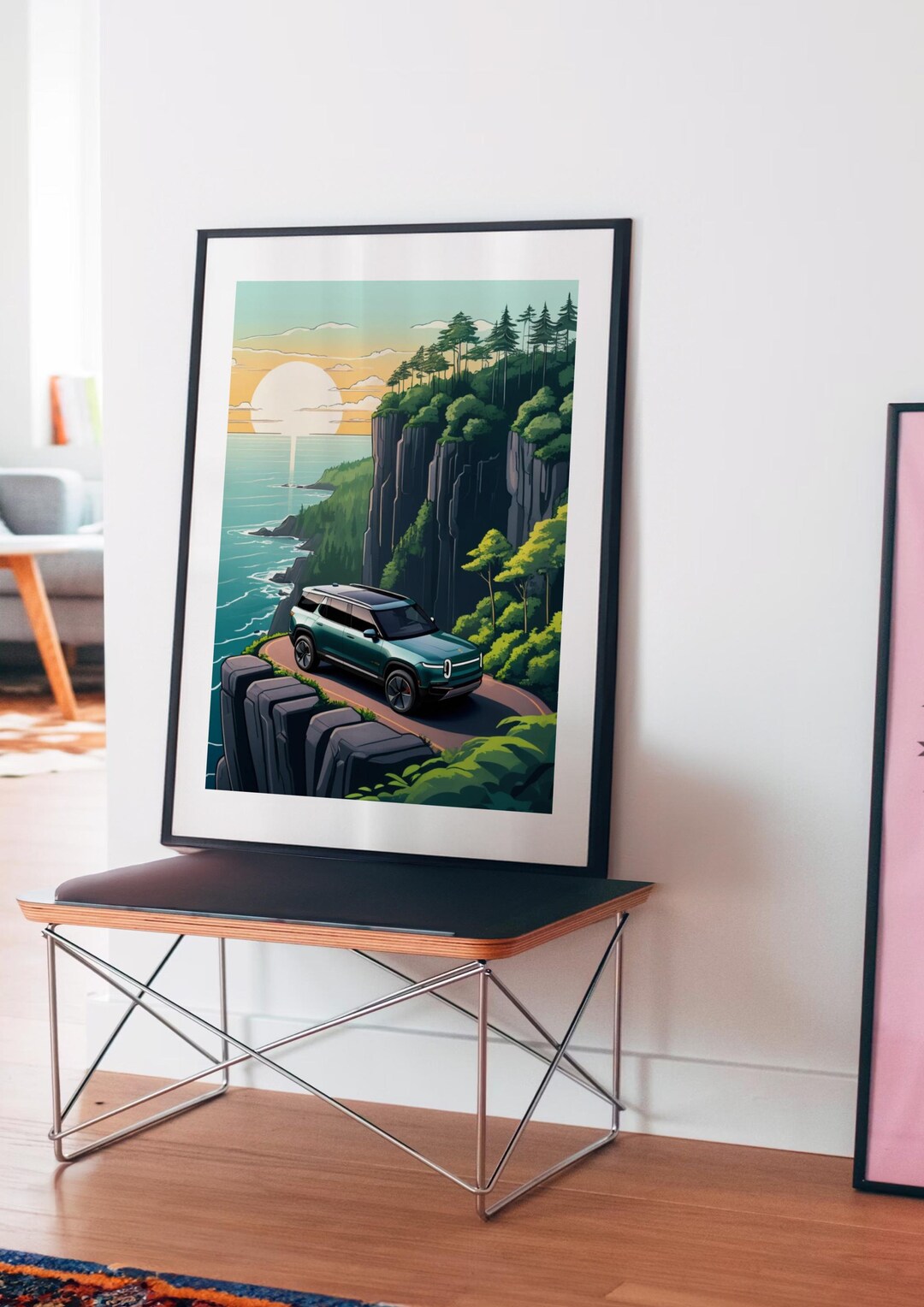 Rivian R1S Electric Car Drawing Poster, Car Art for Man Cave Wall Decor ...