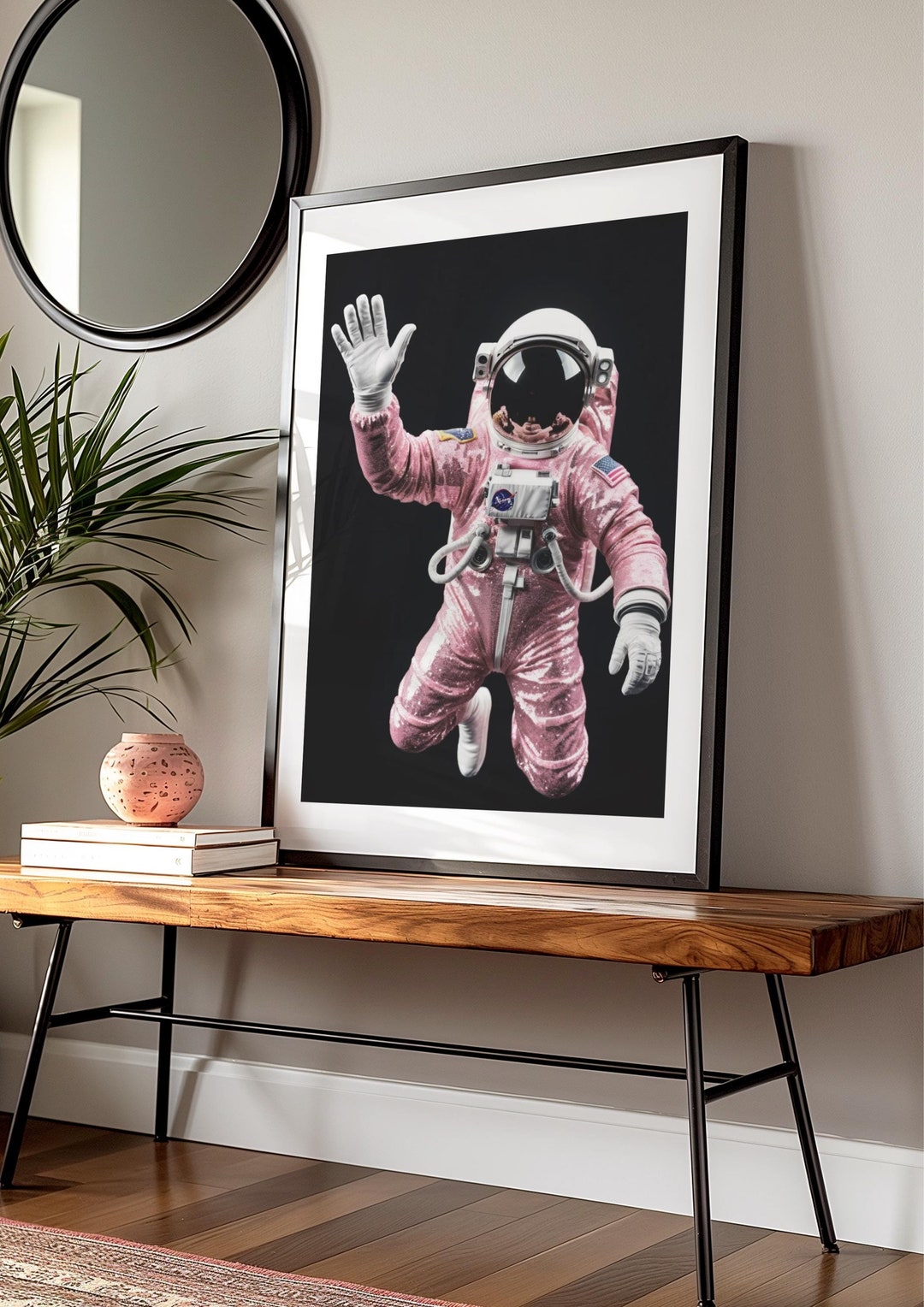 Pink Astronaut Waving Poster, Space Wall Art for Hypebeast and NASA ...