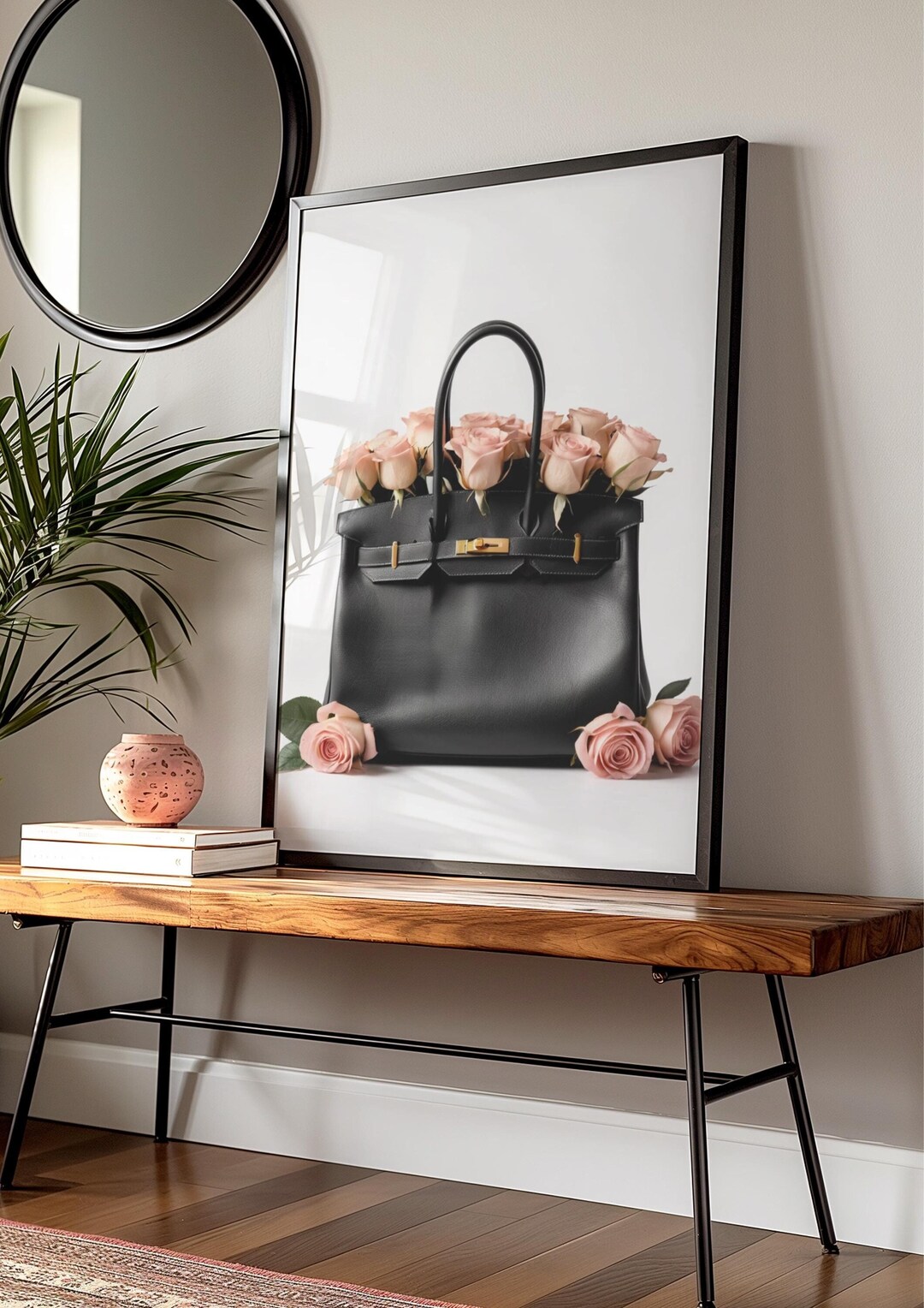Black Hermes Birkin Bag With Roses Poster, Hermes Birkin Print, Luxury ...