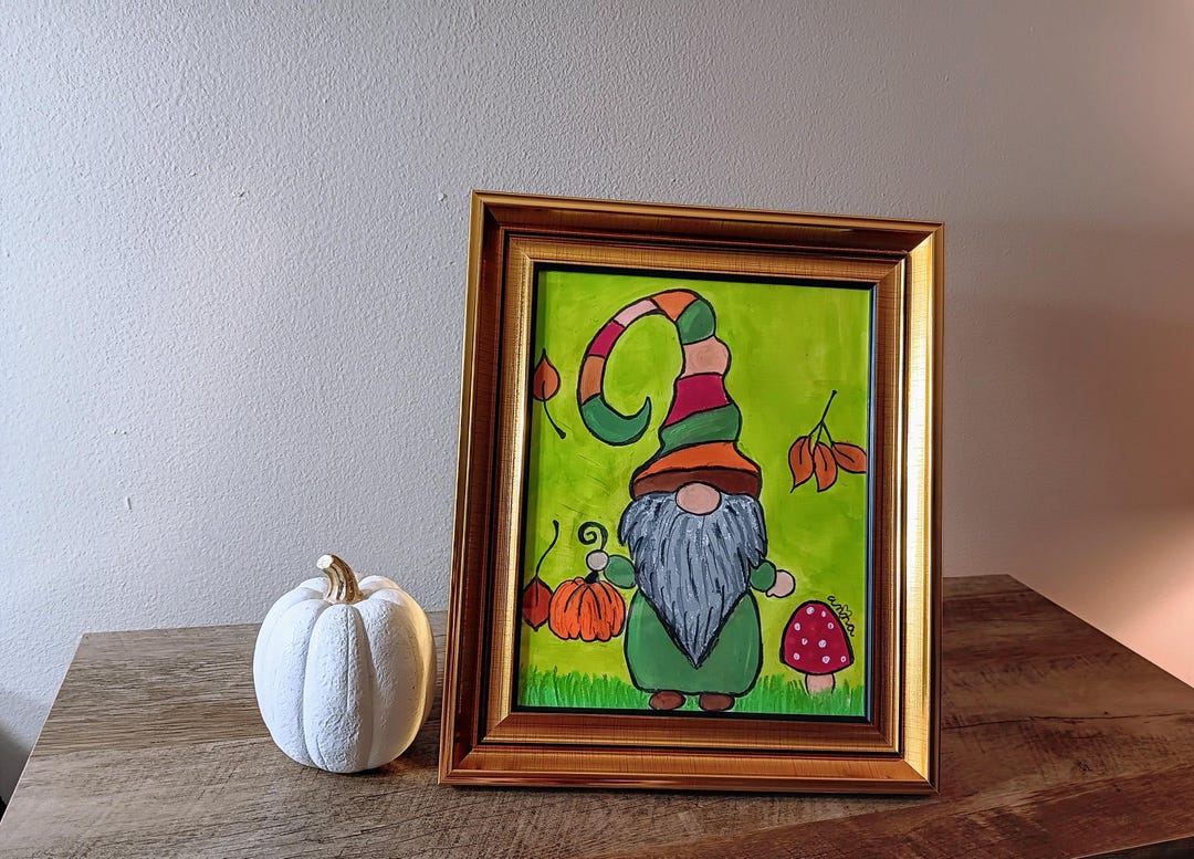 Autumn Decor, Color Pencil Drawing, Gnome Wall Art, Gnome Decor, Fall ...