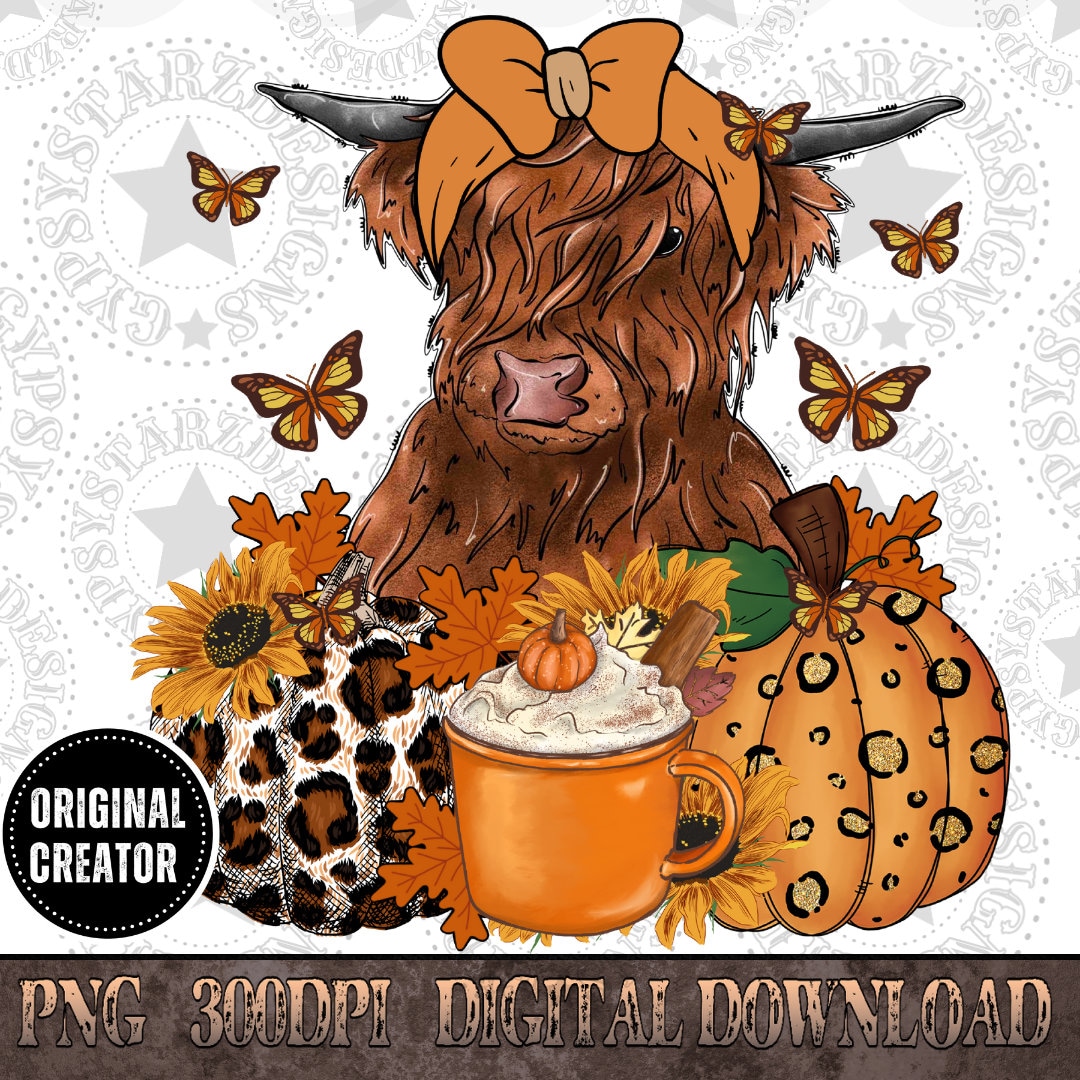 Highland Cow Fall Design Png | Fall PNG Sublimations, Fall Cow ...