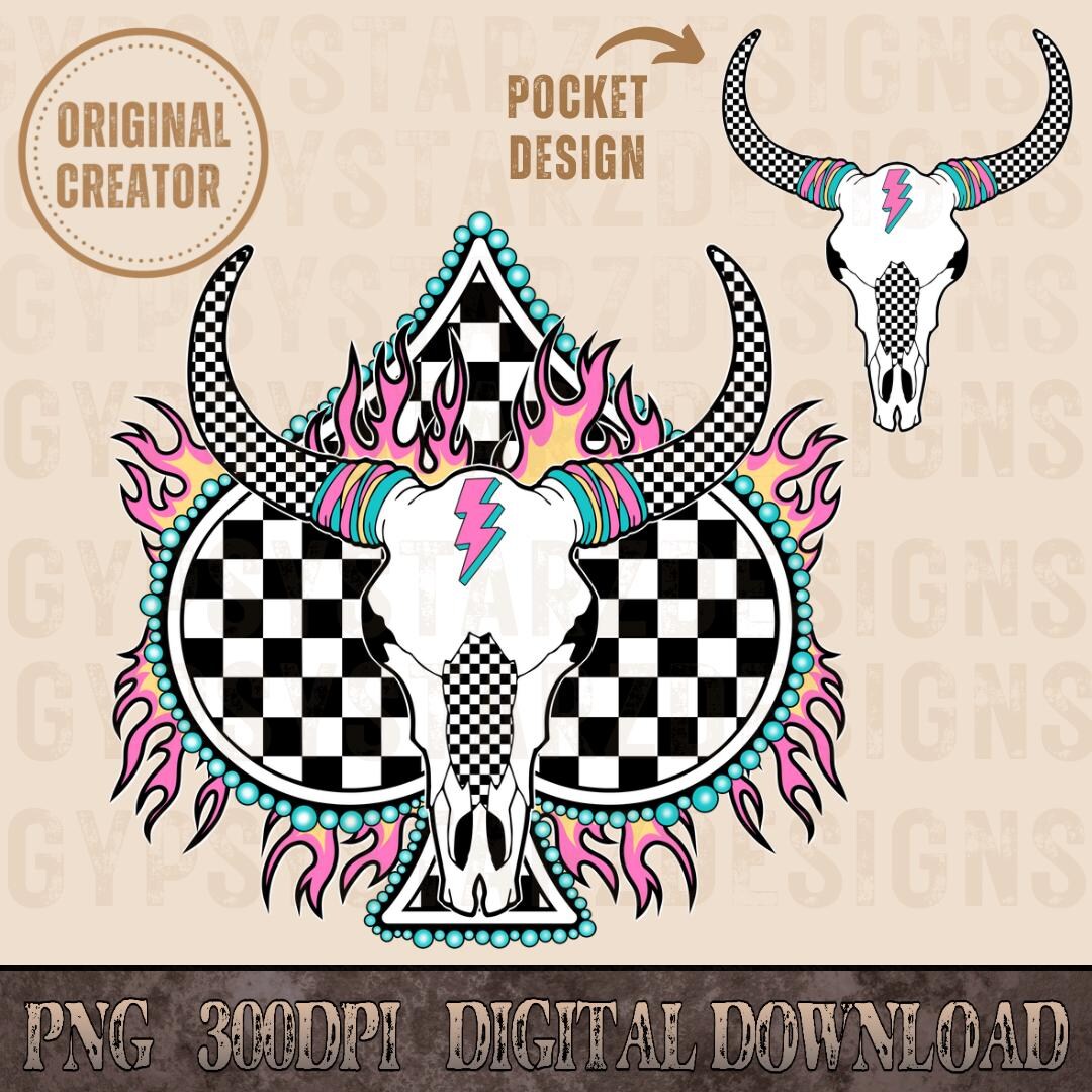 Retro Rodeo Western Png, Checkered Print Bull, Western PNG, Png File ...
