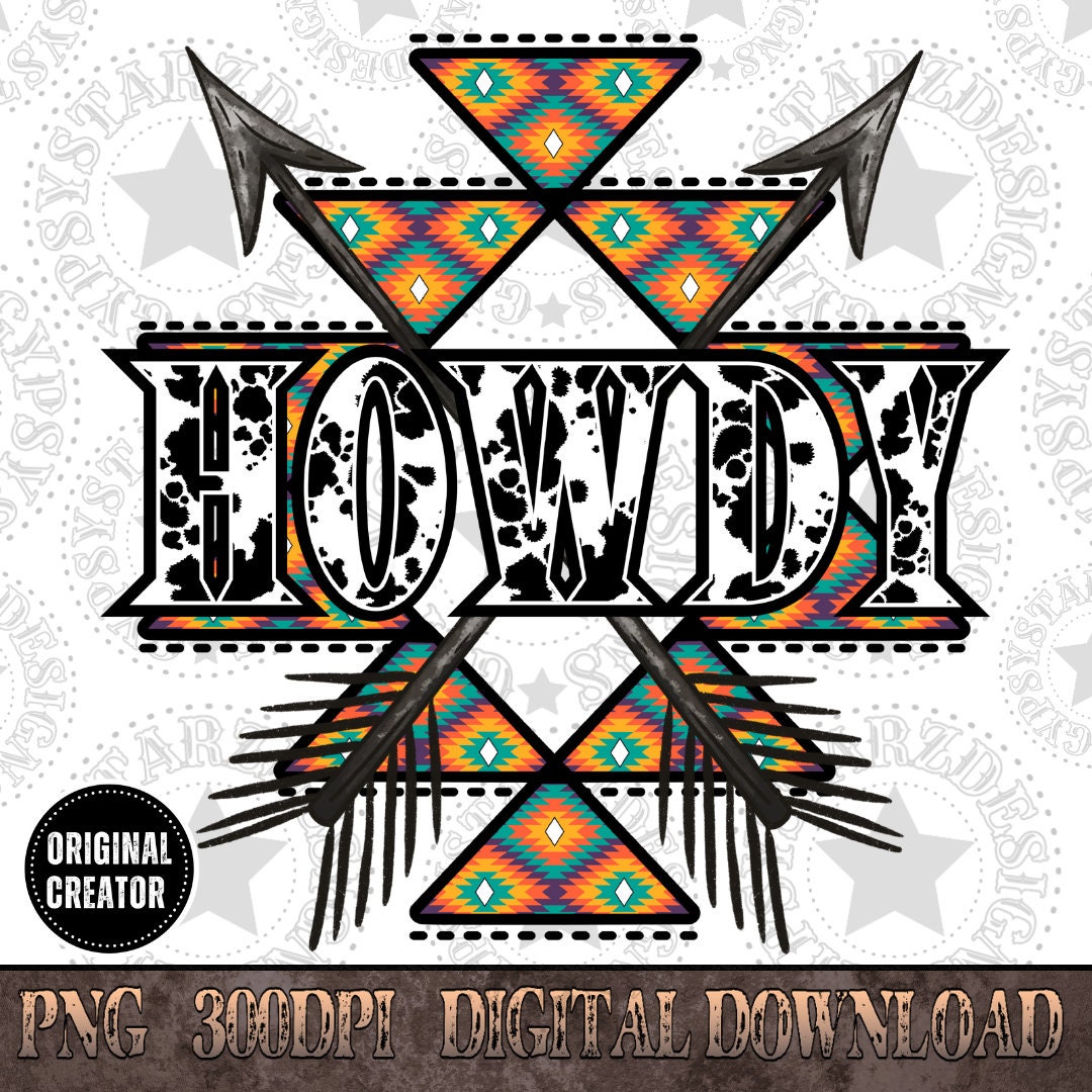 Howdy Aztec Cow Print PNG, Western Sublimation PNG, Instant Download ...