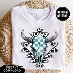 Distressed Cow Print Bull Skull PNG, Western Aztec Design (digital ...