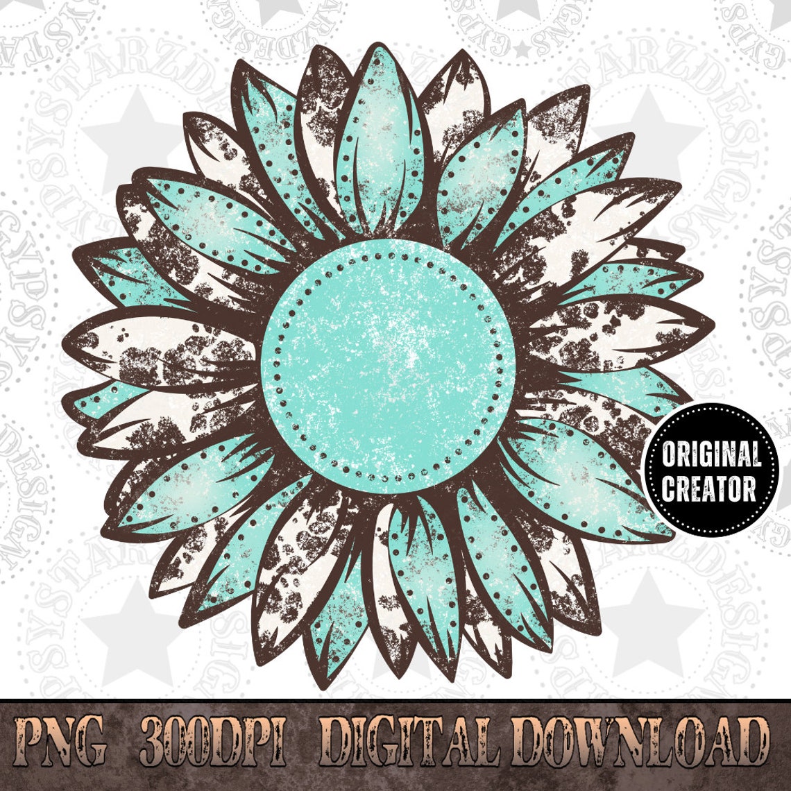 Cow Print Turquoise Sunflower PNG, Western Shirt Design (digital ...