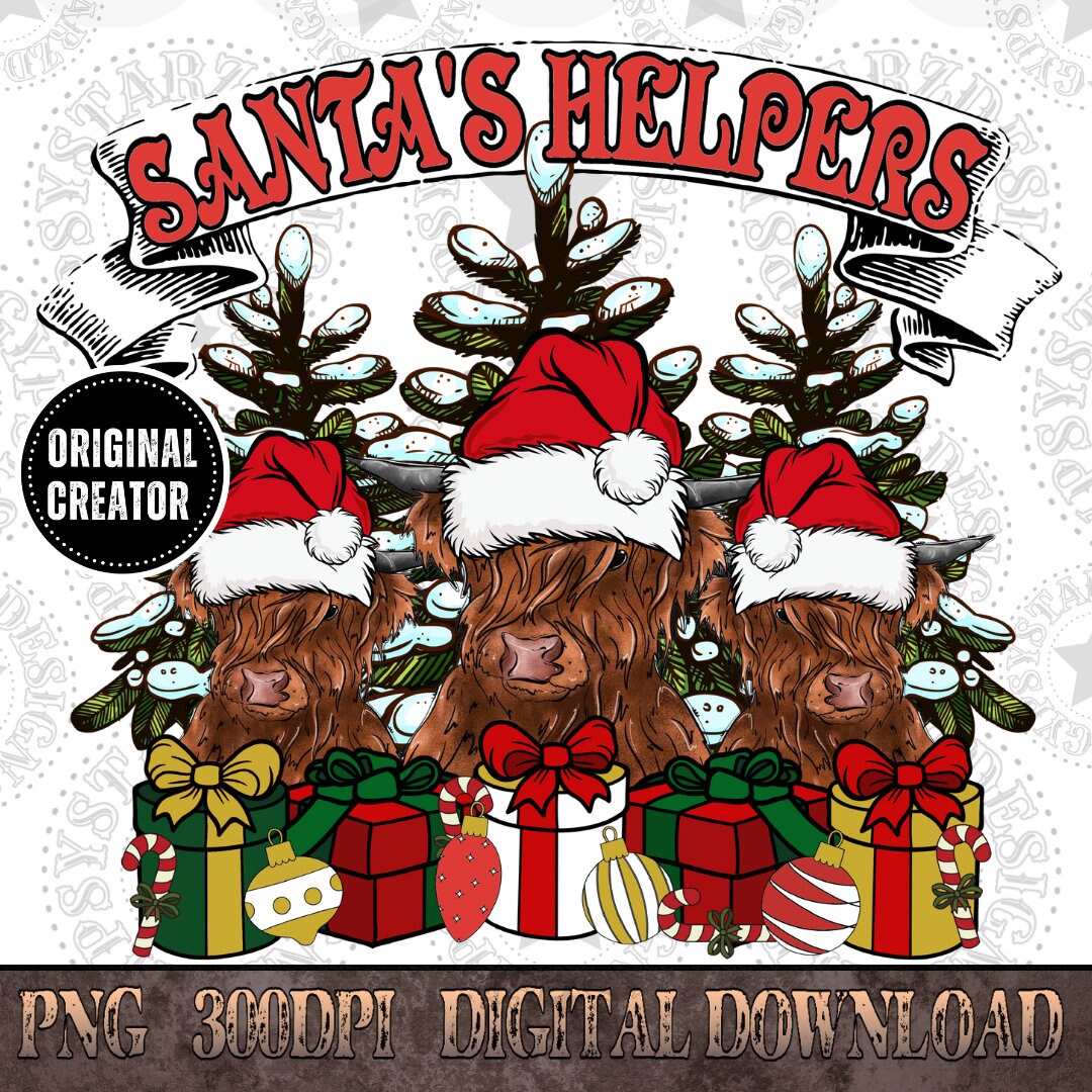 Highland Cow Christmas Design Png | Christmas PNG Sublimations, Santa’s ...