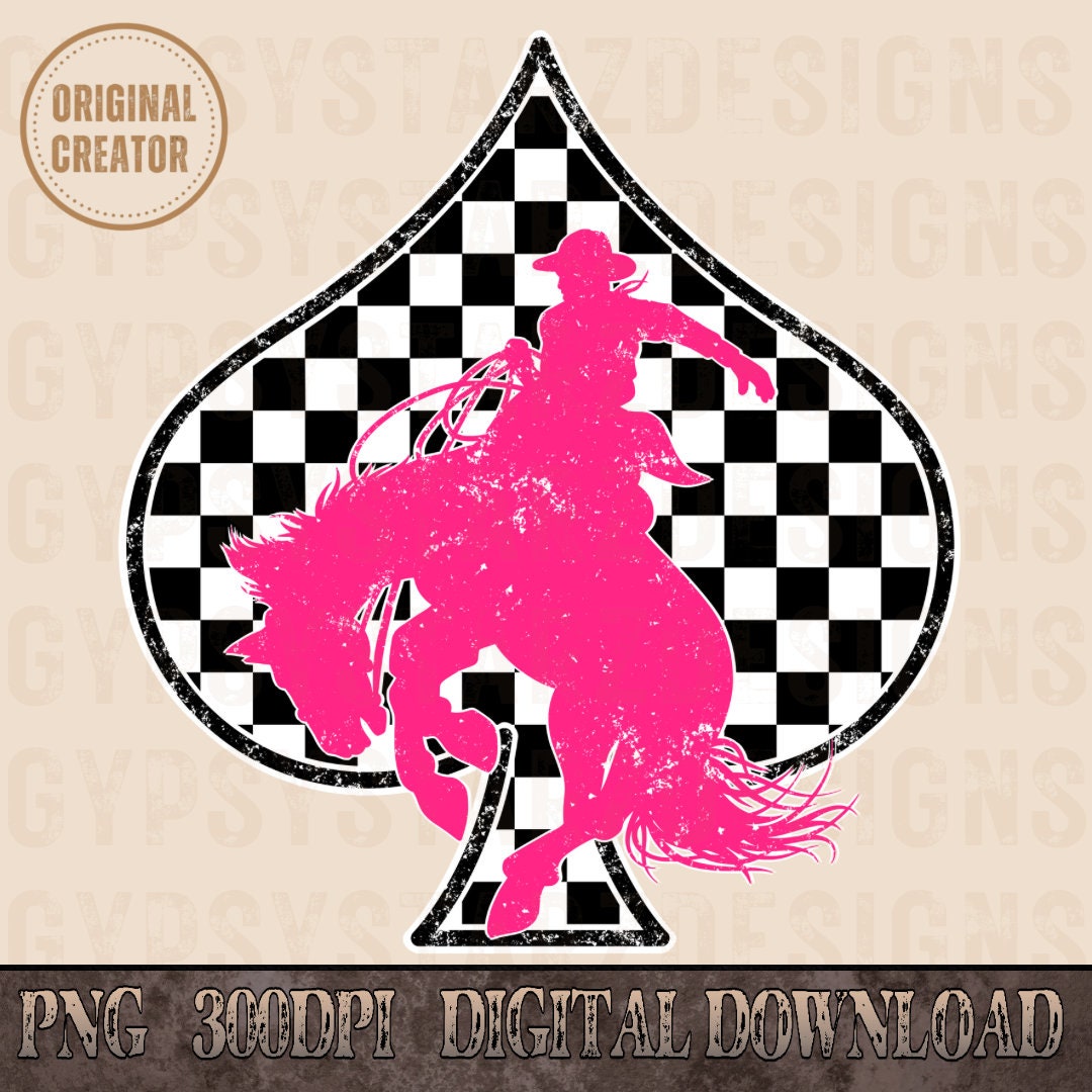Retro Pink Rodeo Western Png, Checkered Print Cowboy, Western PNG, Png ...