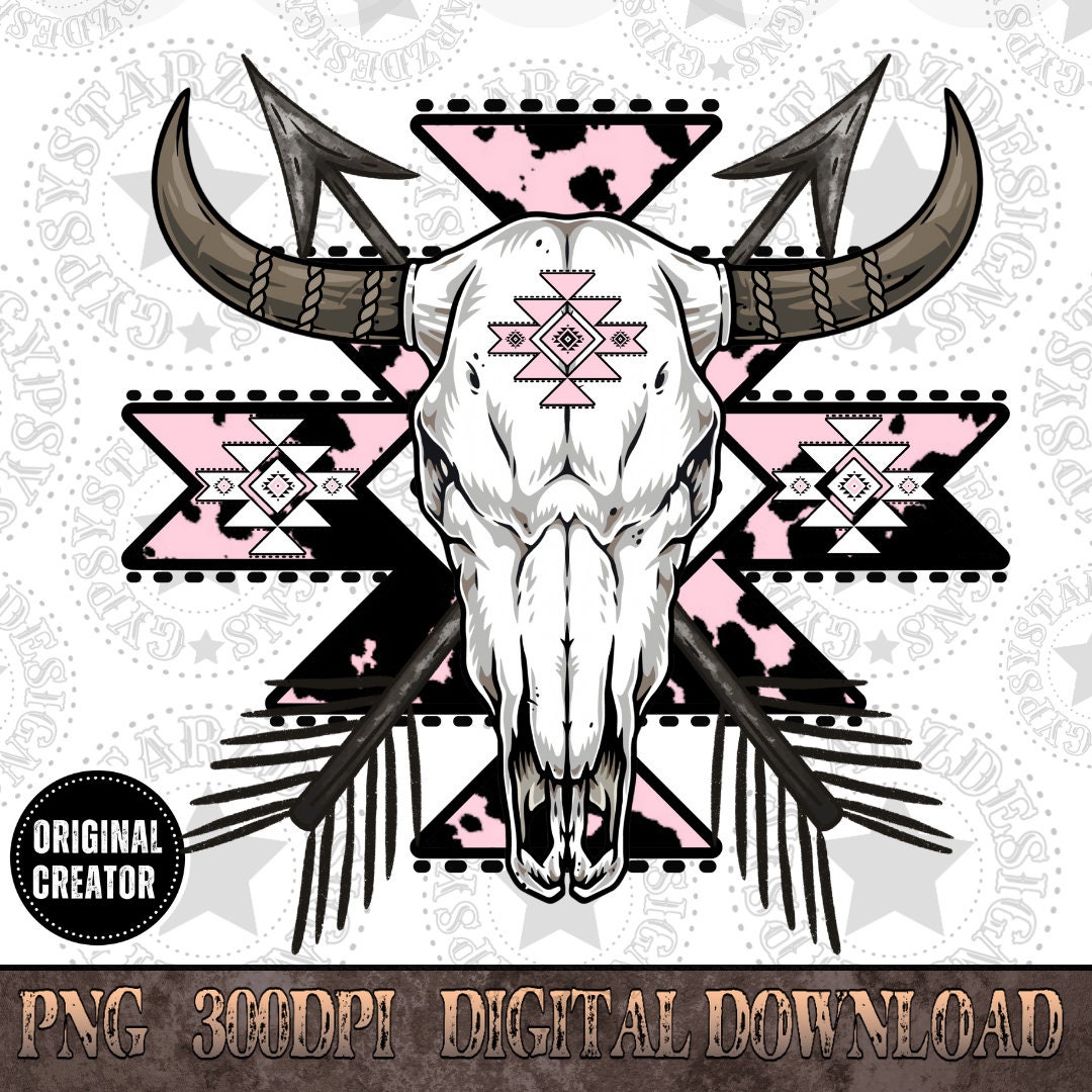 Cow Print Aztec Western Bull Skull Png, Western PNG, Western PNG, Png ...