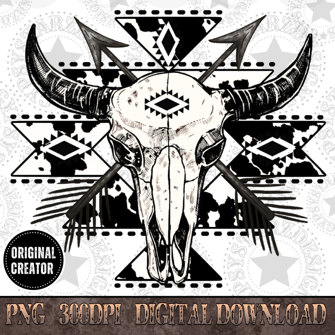 Cow Print Aztec Western Bull Skull Png, Western PNG, Western PNG, Png ...