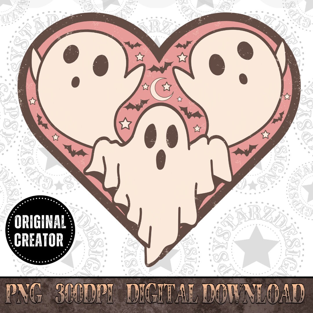 Retro Ghost Heart PNG | Halloween Sublimation Design (digital Download ...