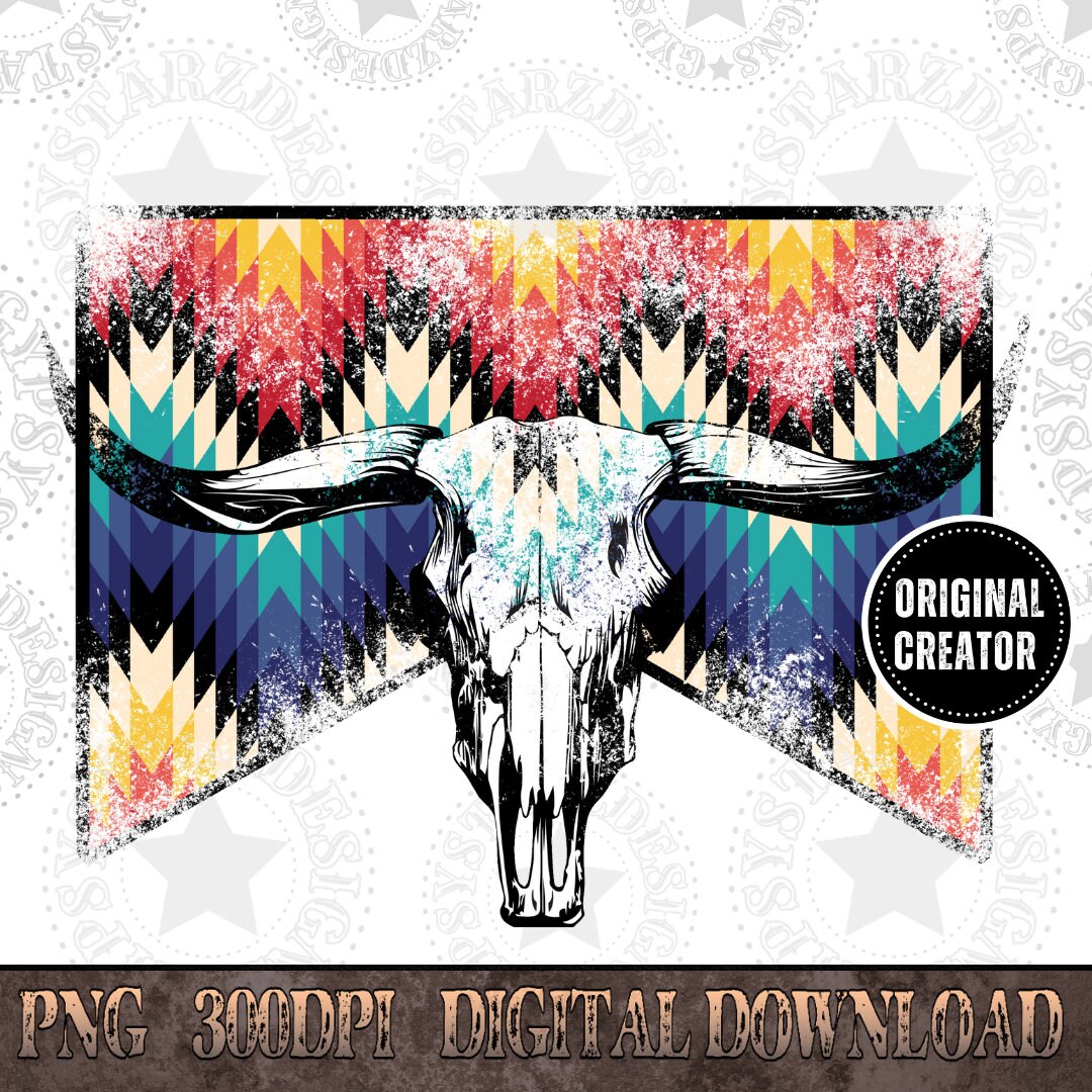 Distressed Aztec Western Bull Skull Png, Western PNG, Png File, Instant ...