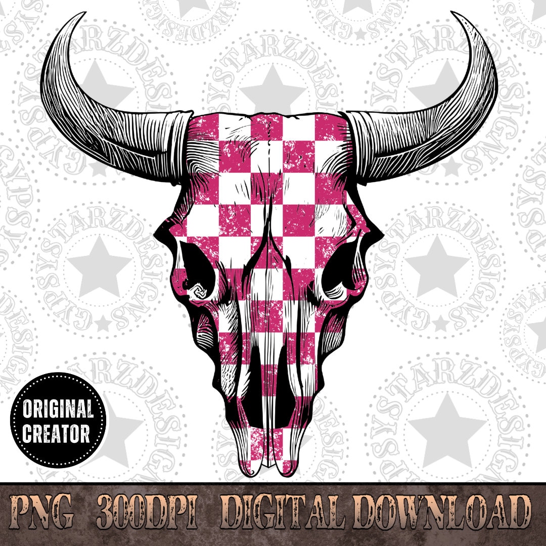 Checkered Cow Skull PNG, Distressed Western PNG Sublimation, Western ...