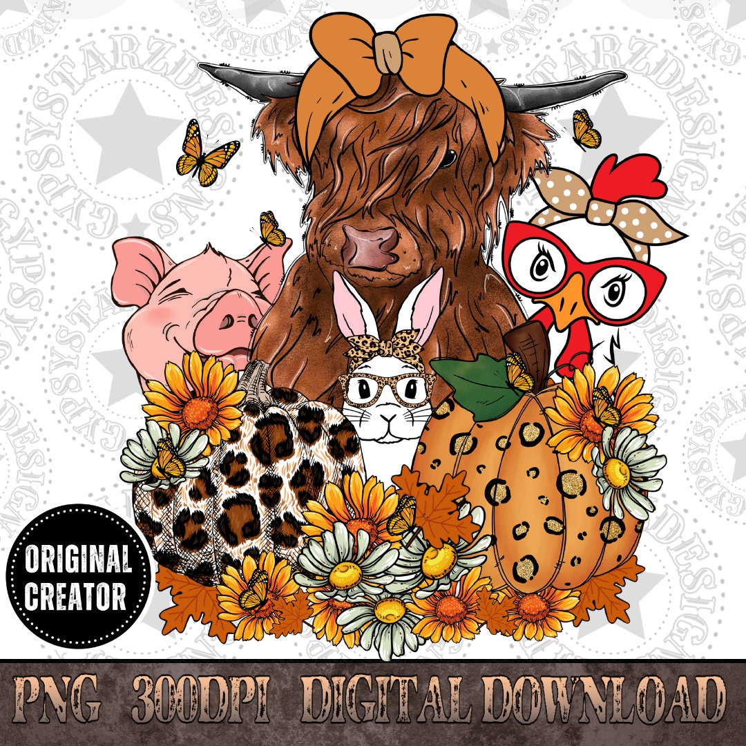 Highland Cow Fall Design Png | Farm Animals Fall PNG Sublimations, Fall ...