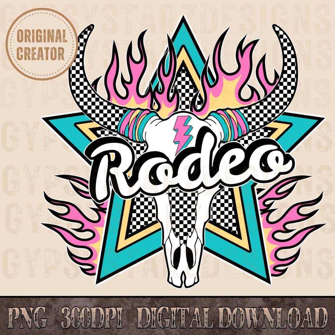 Retro Rodeo Bull PNG, Checkered Western Design (digital Download) - Etsy