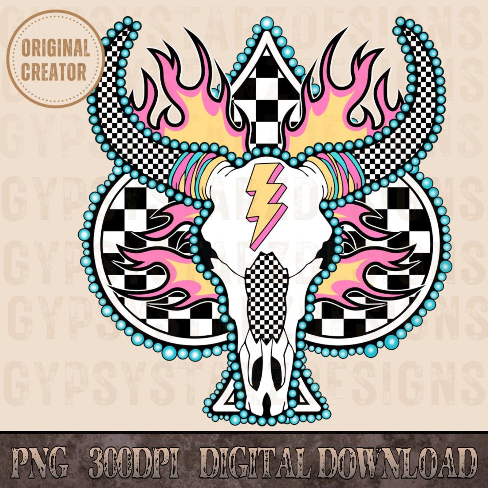 Retro Rodeo Western Png, Checkered Print Bull, Western PNG, Png File ...