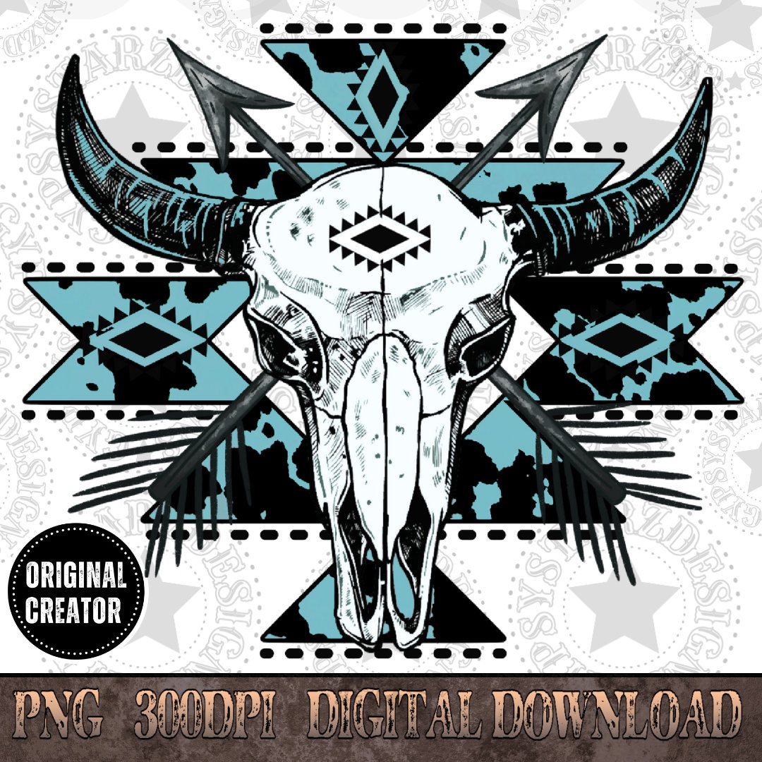 Cow Print Aztec Western Bull Skull Png, Western PNG, Western PNG, Png ...