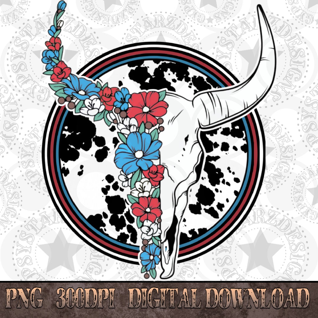 Cow Print Floral Western Bull Skull Png, Western PNG, Western PNG, Png ...