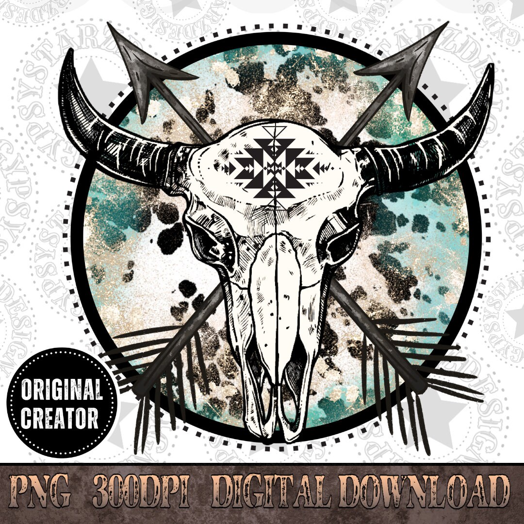 Cow Print Aztec Western Bull Skull Png, Western PNG, Western PNG, Png ...