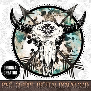 Cow Print Aztec Western Bull Skull Png, Western PNG, Western PNG, Png ...
