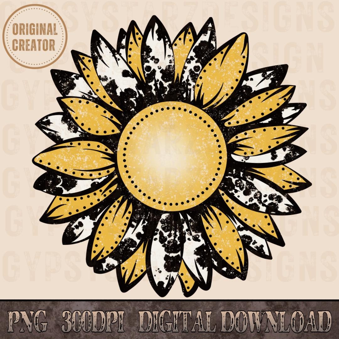 Cow Print Sunflower Design, Western Png, Sunflower PNG, Flower Design ...