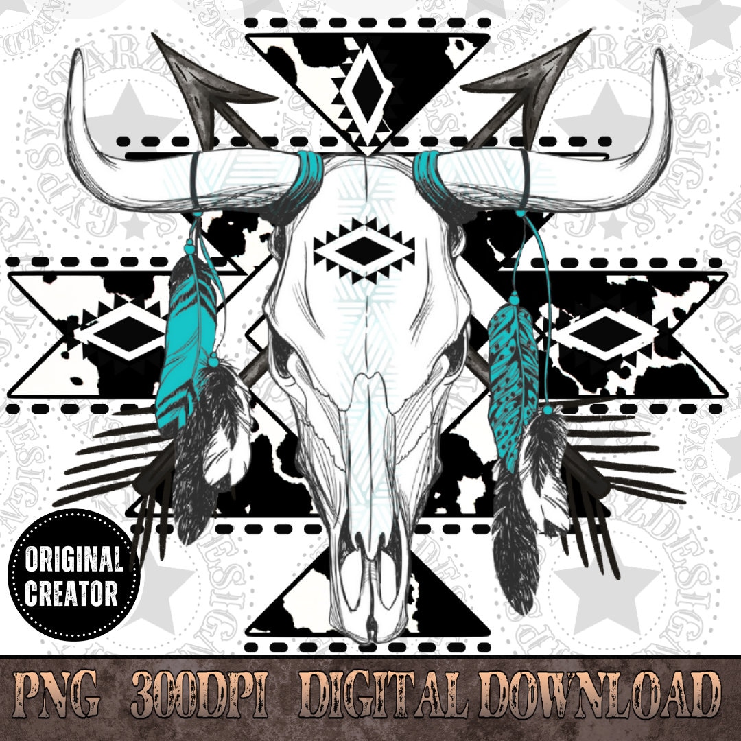 Cow Print Aztec Western Bull Skull Png, Western PNG, Western PNG, Png ...