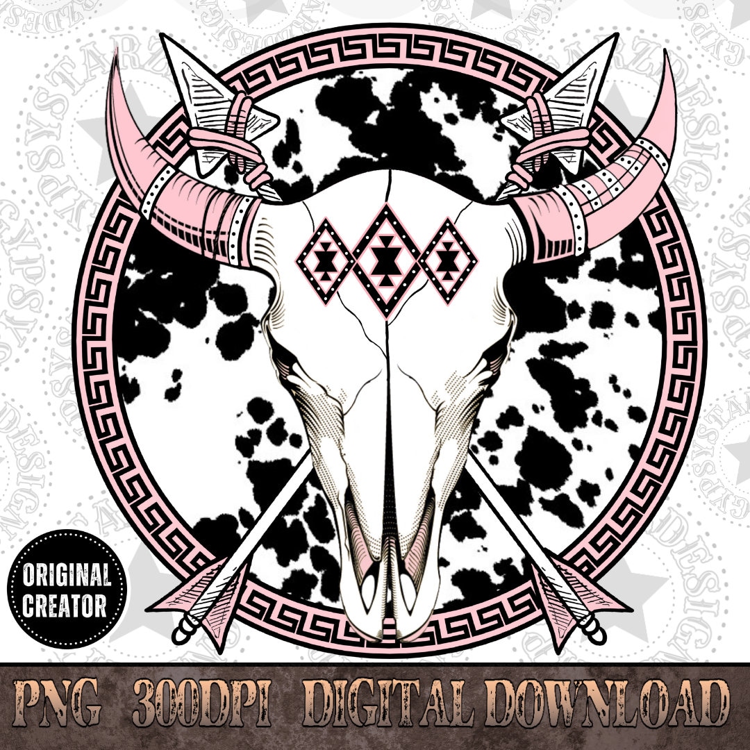 Cow Print Aztec Western Bull Skull Png, Western PNG, Western PNG, Png ...
