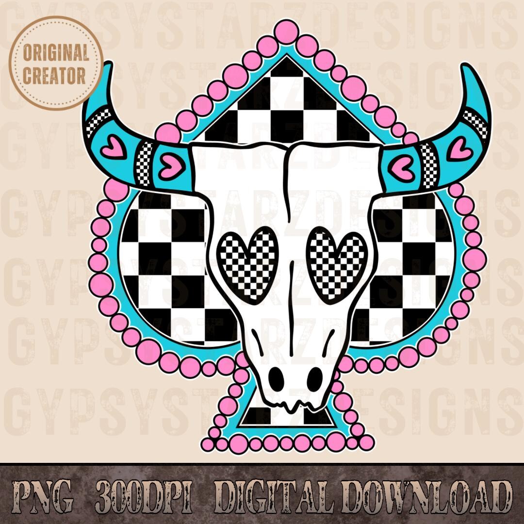 Retro Western Png, Checkered Print Bull, Western PNG, Png File, Instant ...