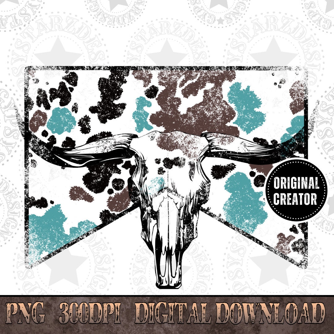 Distressed Cow Print Aztec Western Bull Skull Png, Western PNG, Png ...