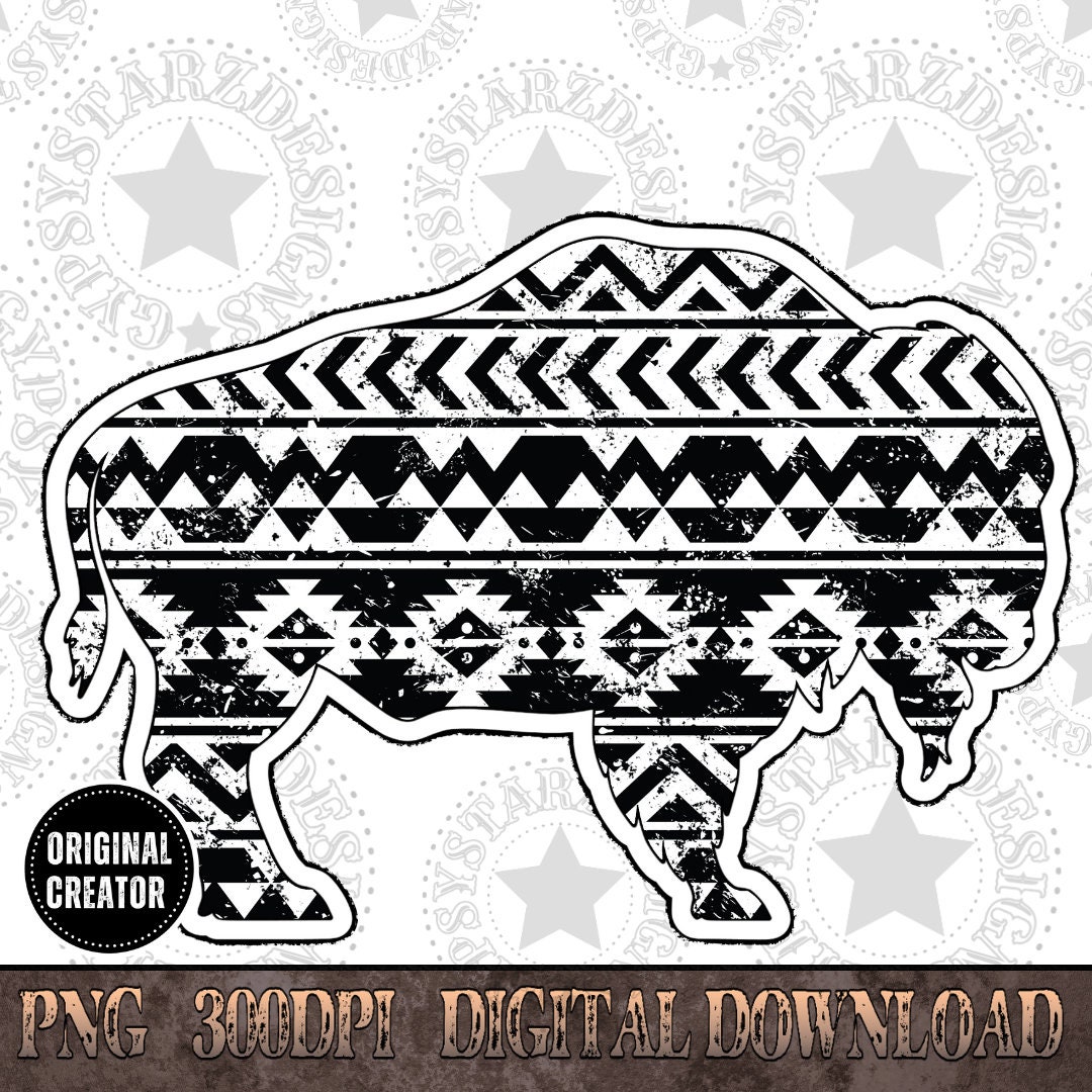Western Buffalo Png, Bison Animal Print Aztec Western Buffalo Png ...