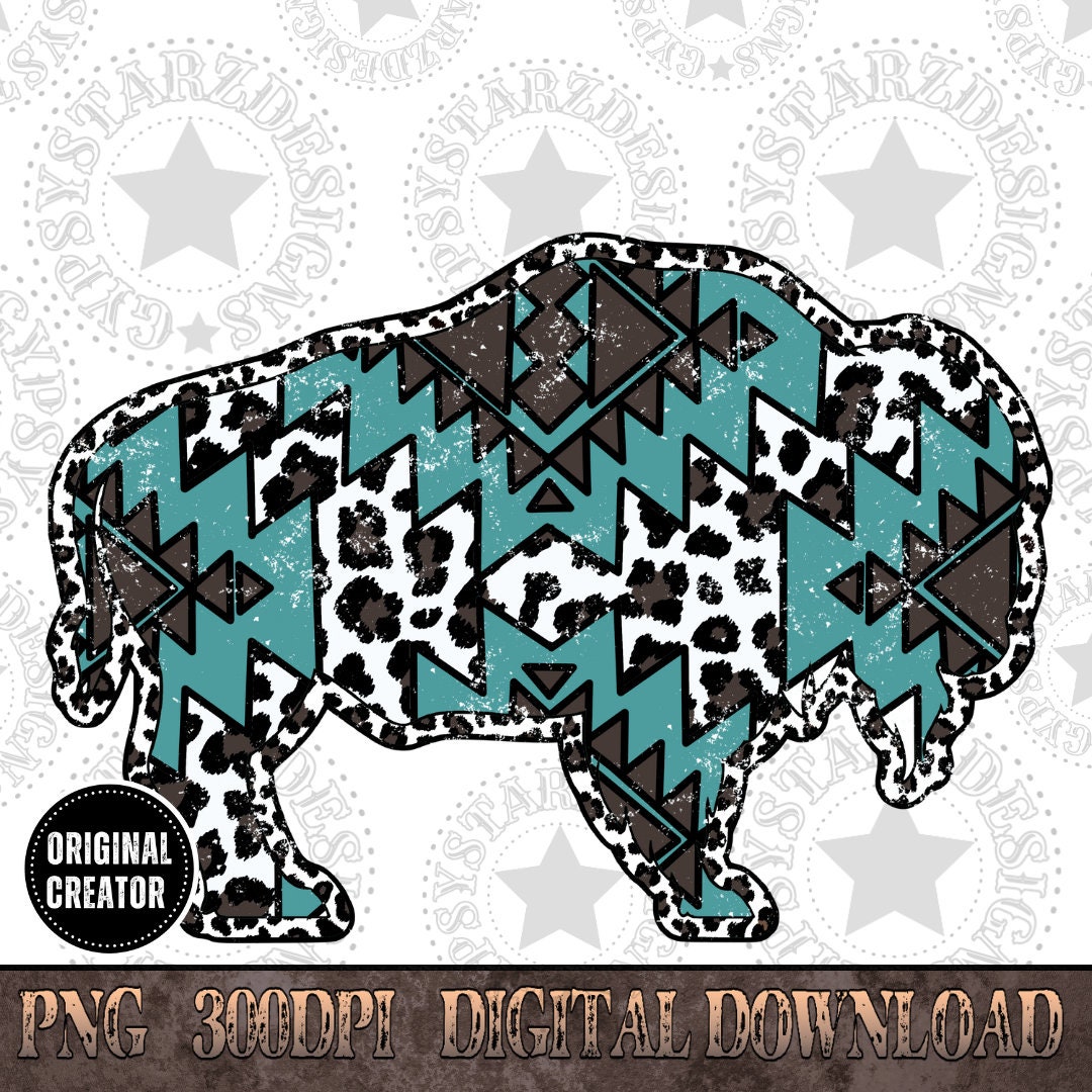 Western Buffalo Png, Bison Animal Print Aztec Western Buffalo Png ...