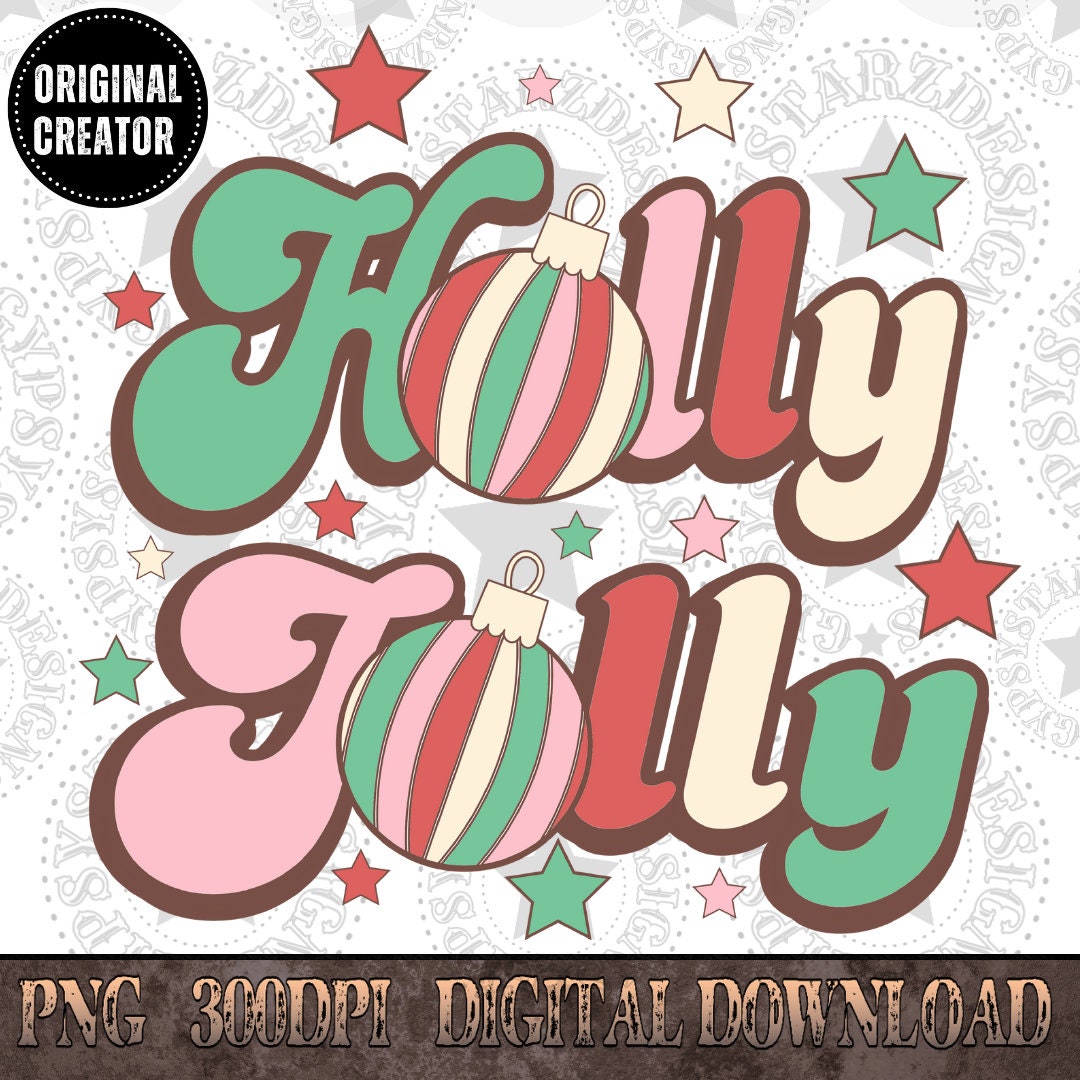 Holly Jolly Retro Christmas Design Png | Christmas PNG Sublimations ...