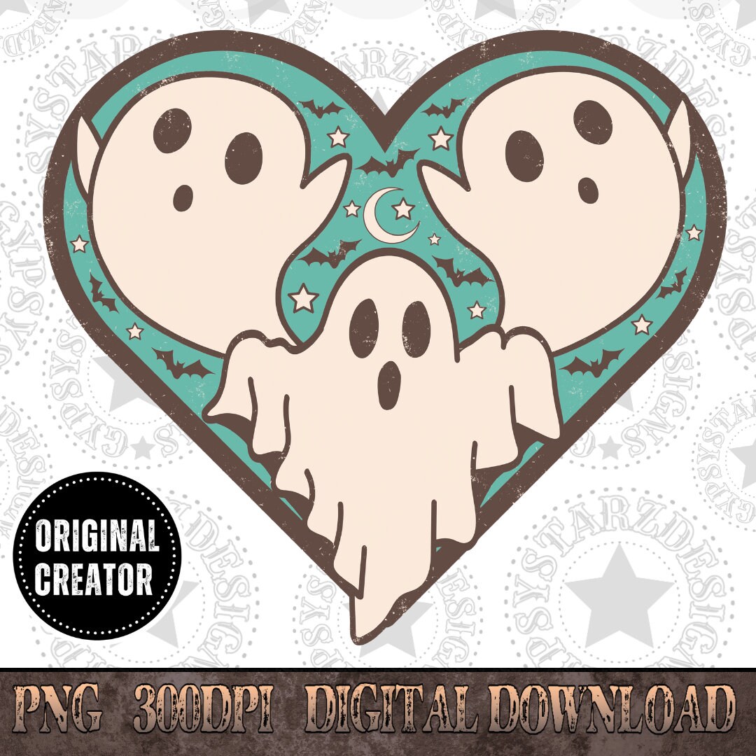 Retro Ghost Heart PNG | Halloween Sublimation (digital Download) - Etsy