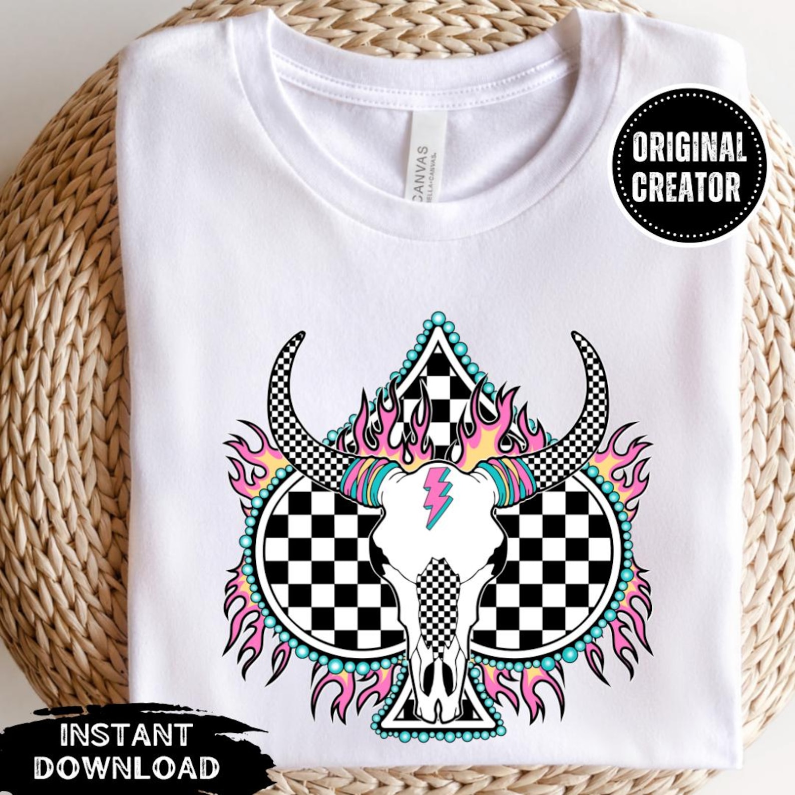 Retro Rodeo Western Png, Checkered Print Bull, Western PNG, Png File ...