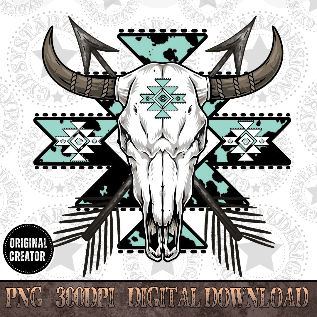 Aztec Bull Skull PNG, Western Boho Shirt Design (digital Download ...