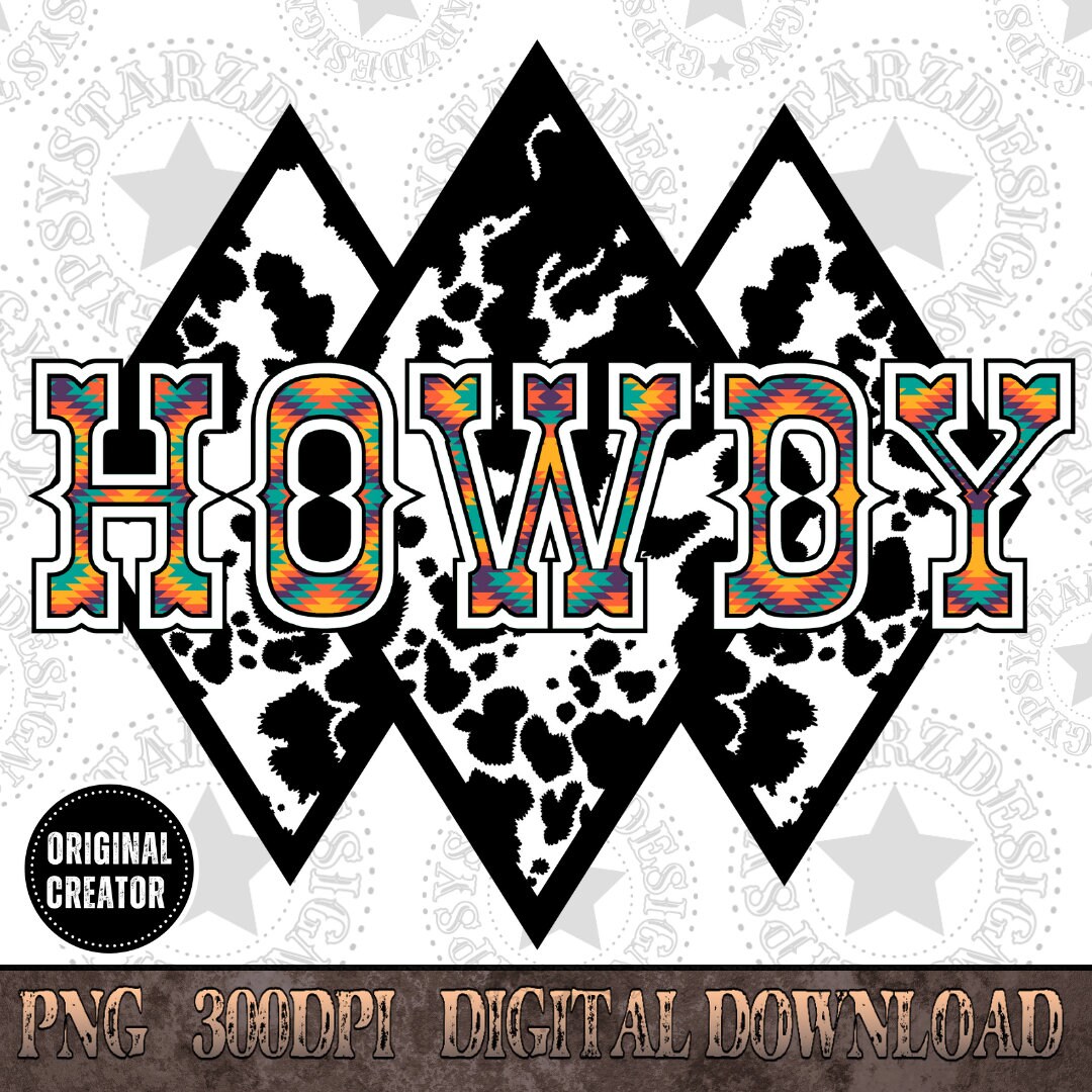 Howdy Aztec Cow Print PNG, Western Sublimation PNG, Instant Download ...