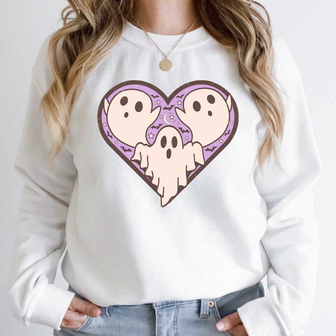 Ghost Heart Retro Design Png | Cute Heart Ghost PNG Sublimations ...