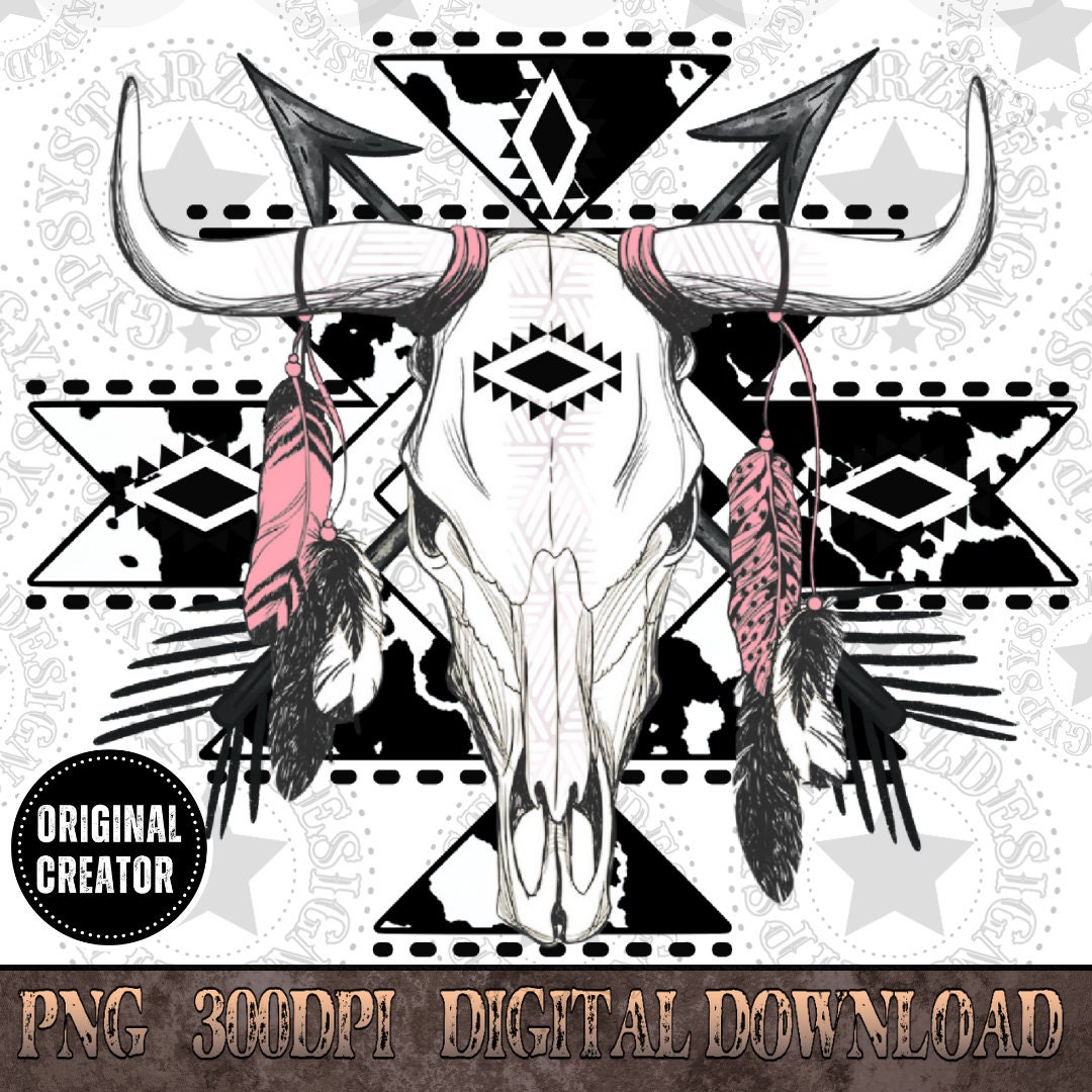 Cow Print Aztec Western Bull Skull Png, Western PNG, Western PNG, Png ...