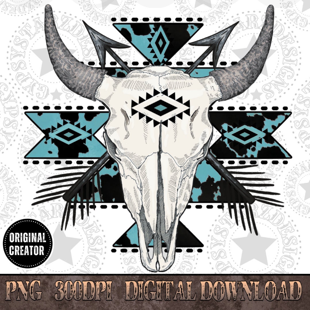 Cow Print Aztec Bull Skull PNG, Western Shirt Design (digital Download ...