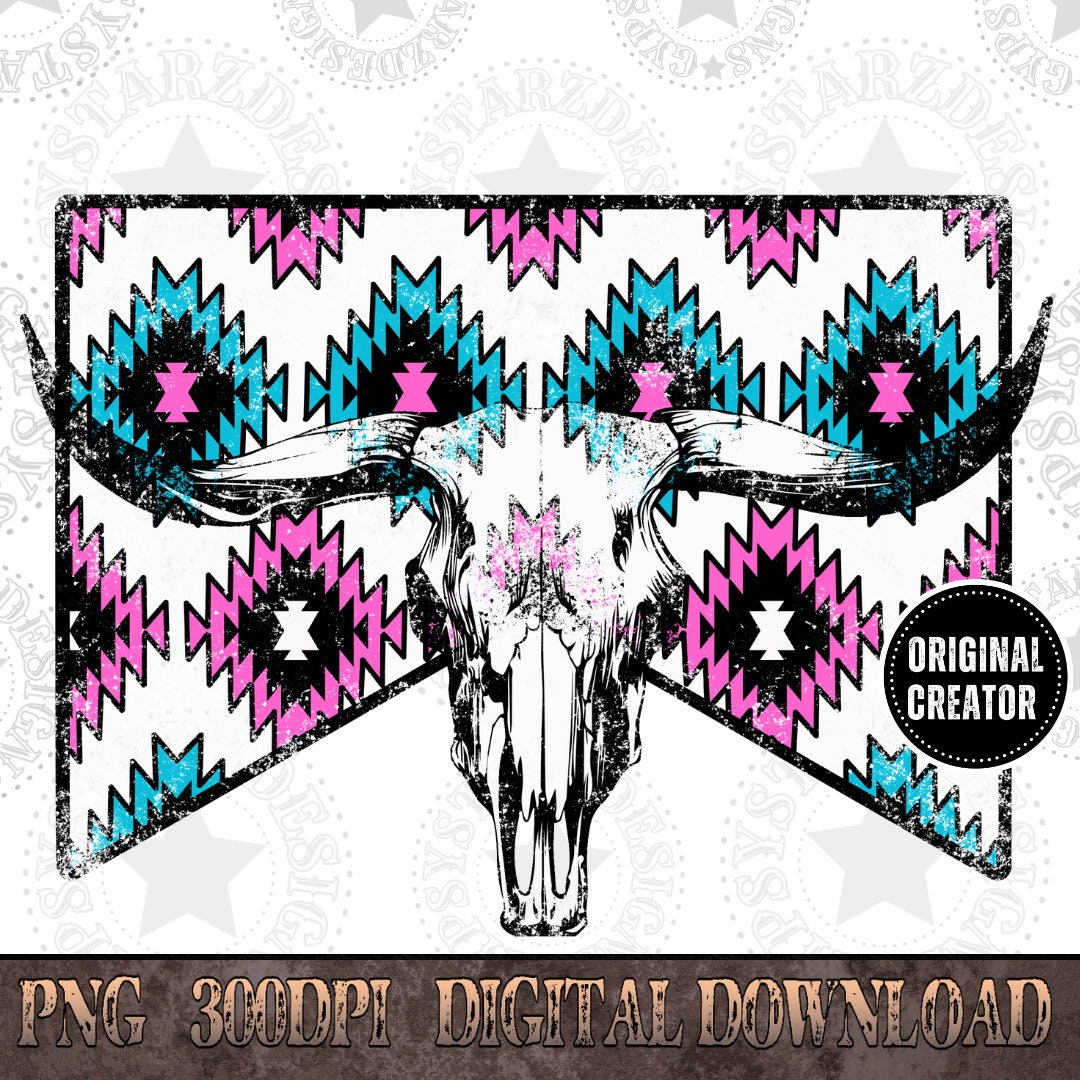 Distressed Aztec Western Bull Skull Png, Western PNG, Png File, Instant ...